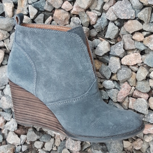Lucky Brand | Shoes | Lucky Brand Gray Suede Leather Booties Ankle ...